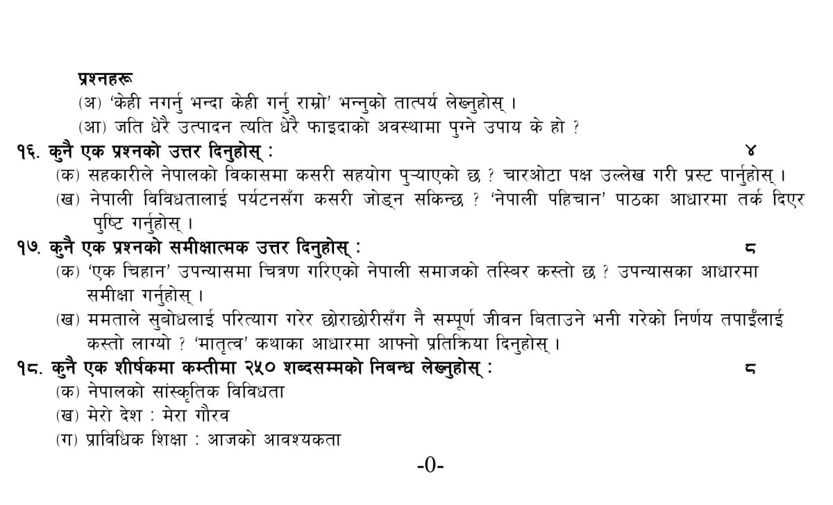 Class 12 Nepali Model Question 2082 (With Solution)